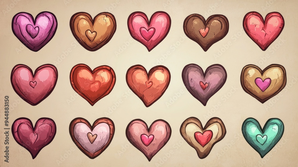 2D cartoon style collection of heart symbols Stock Illustration | Adobe ...