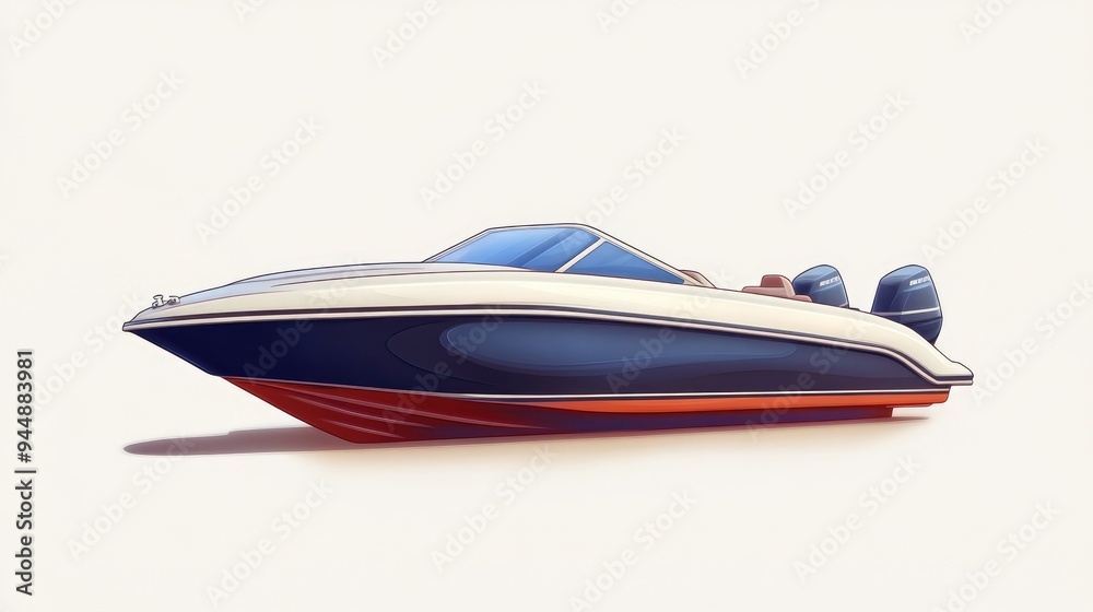 2D cartoon style speedboat isolated on a plain background Digital ...