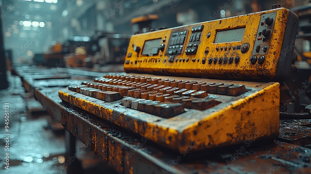 An industrial-style keyboard with rugged metal casing and mechanical ...