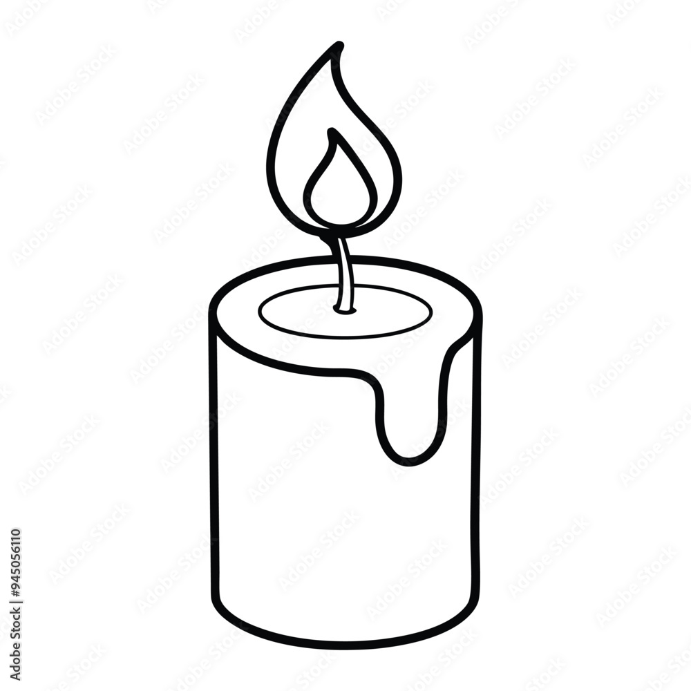 Candle Lineart Design, Candle Clipart, candle with a curved wick Vector ...
