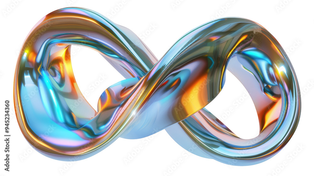 3D iridescent metallic infinity symbol on transparent background. Stock ...