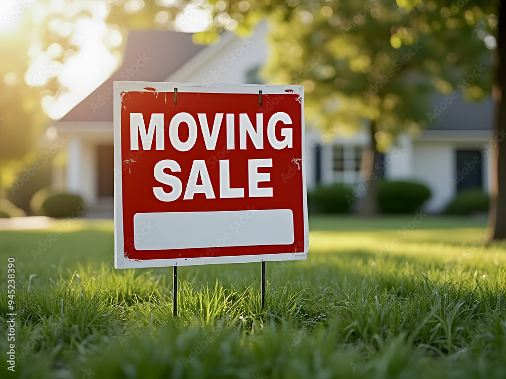 "MOVING SALE" 3D Red White Yard Sign Stuck Into The Ground Green Grass ...