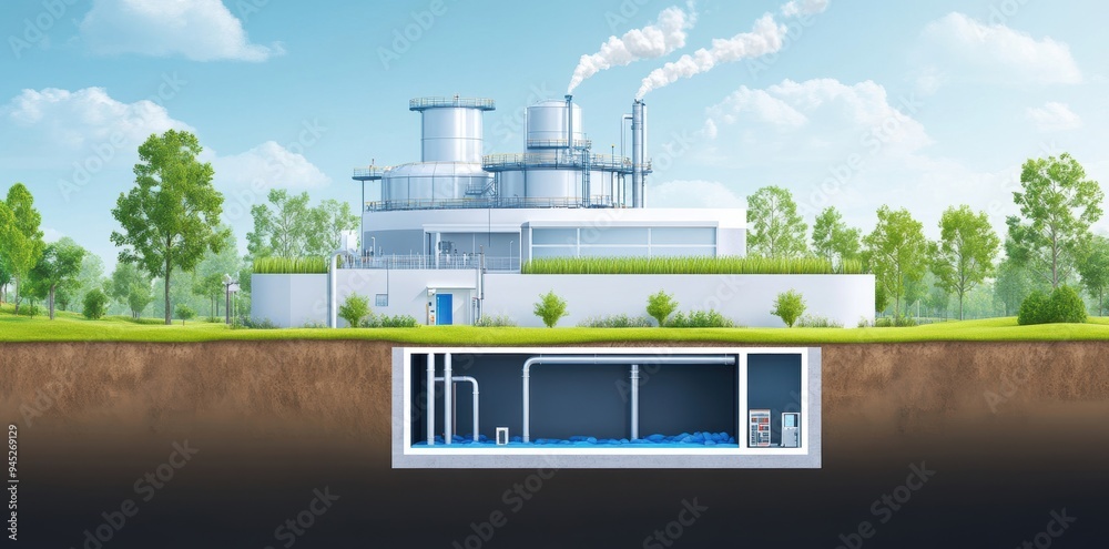 Cross-section diagram of a biogas plant highlighting the methane gas ...
