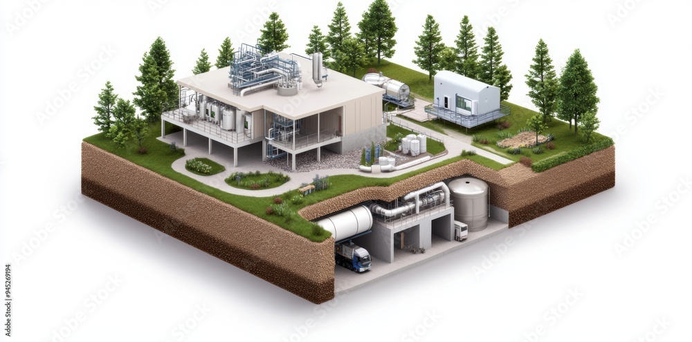 Cross-section diagram of a biogas plant highlighting the methane gas ...