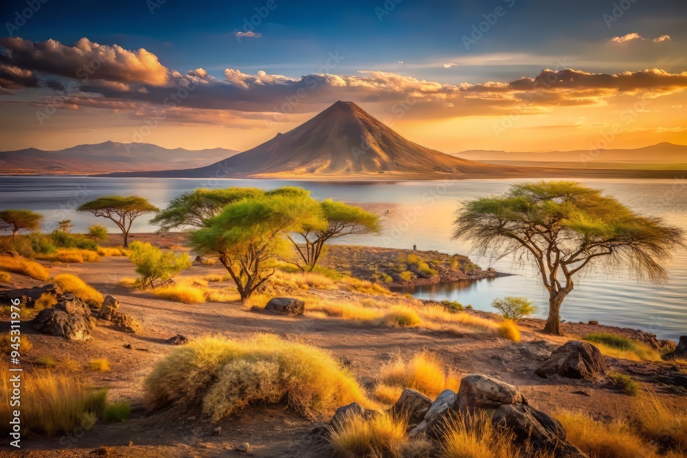 Lake Turkana mystique isolated volcanic cone rugged terrain wispy ...