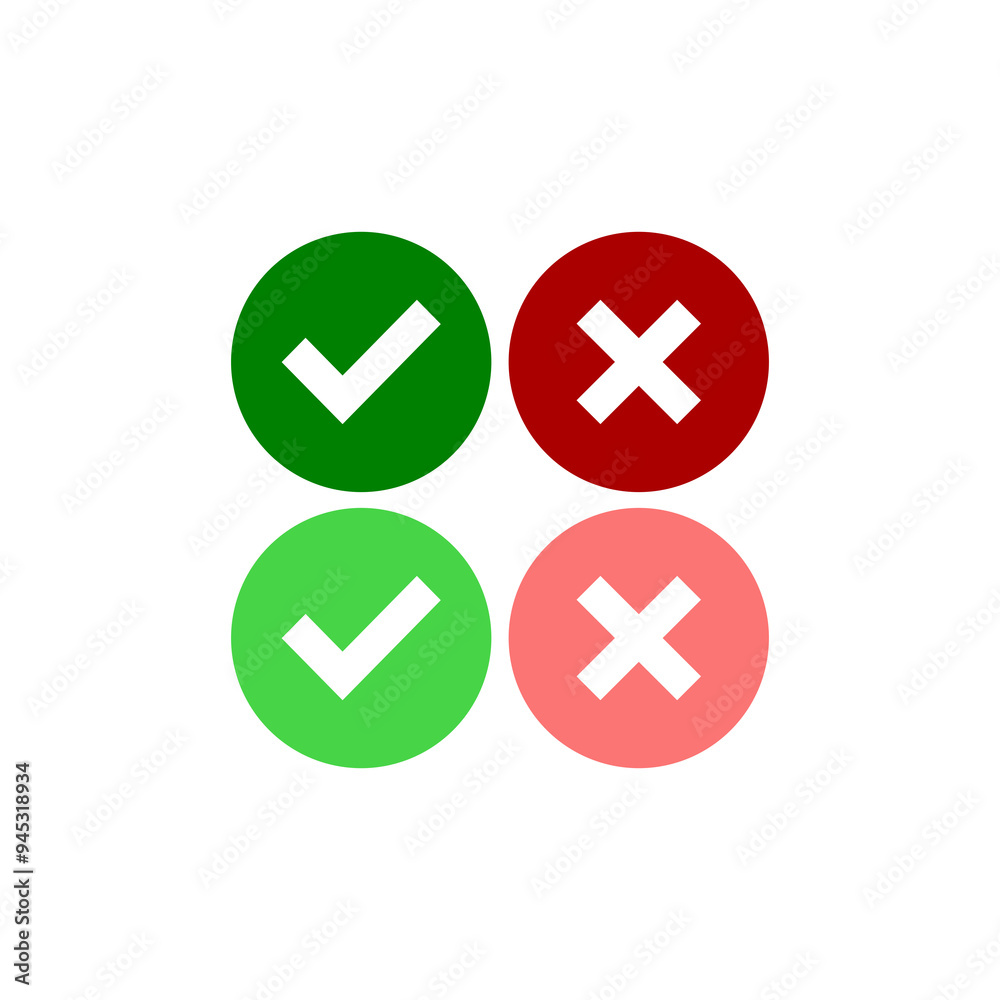 A set of four web buttons, check mark and cross in two variants icon ...