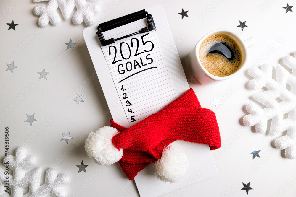 New year resolutions 2025 on desk. 2025 resolutions list with notebook ...