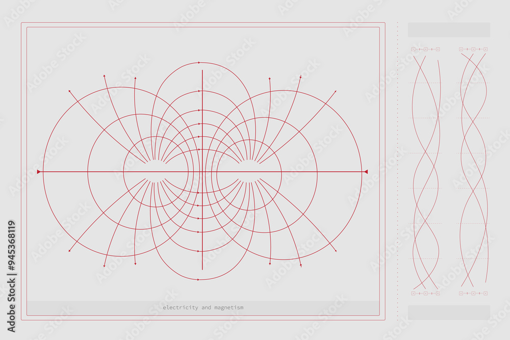 Visualization of electromagnetic field lines, illustrating interaction ...