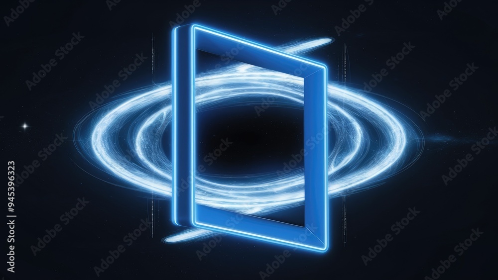 Royal blue rectangle frame illustration with neon light effect on dark ...