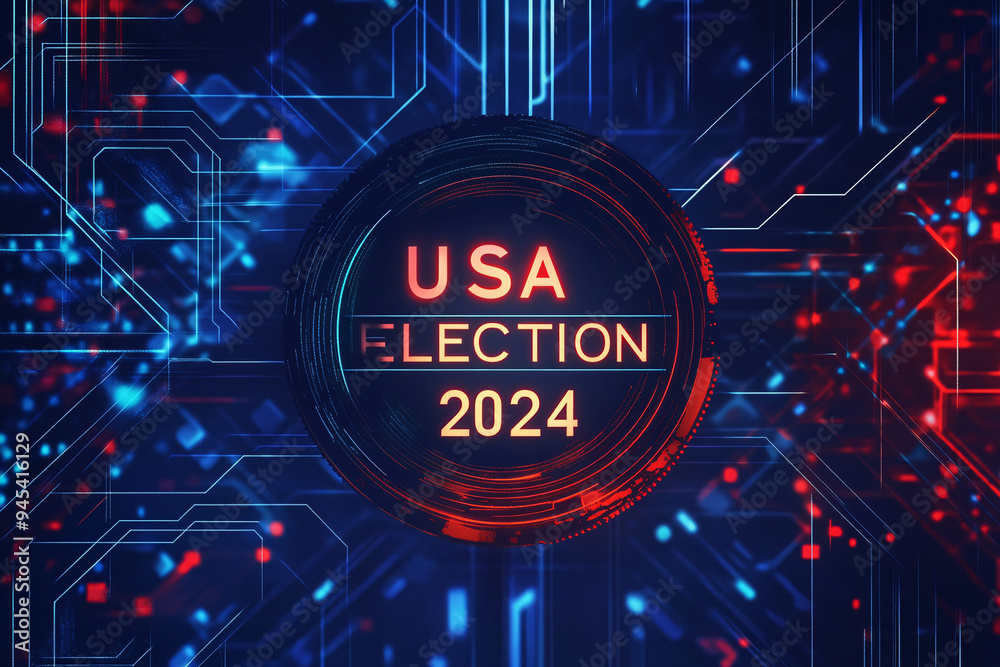 USA ELECTION 2024 text is centered in a glowing circle against a ...