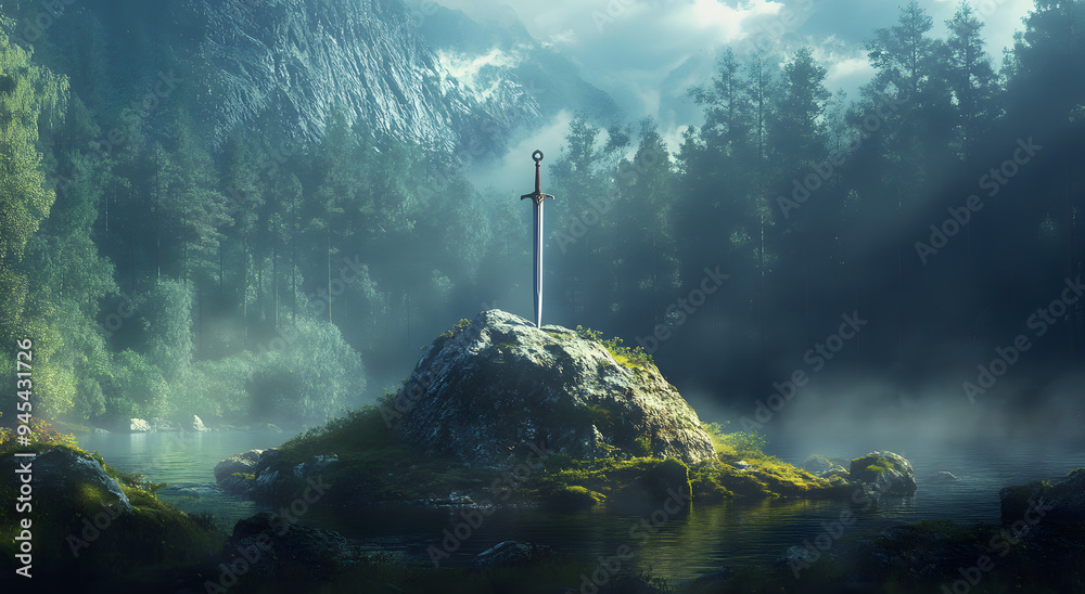The Sword in the Stone Excalibur Stuck into an Altar, Evoking the ...