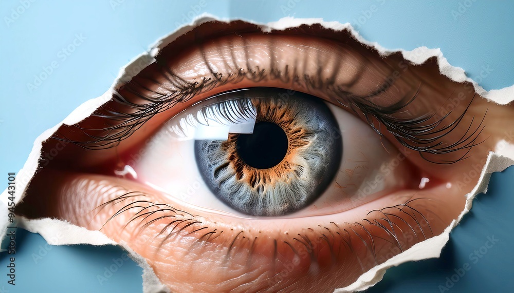 Ripped paper revealing realistic eye underneath, style surreal portrait ...