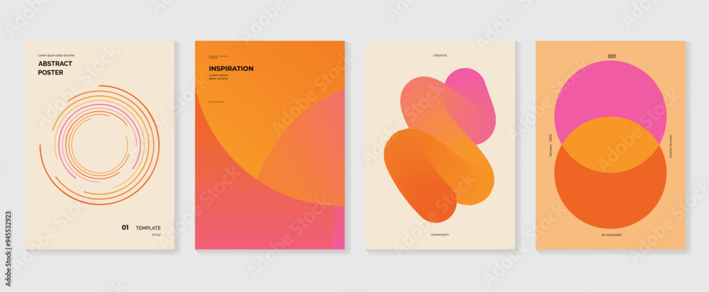 Collection of 70s color gradient poster background vector. Set of retro ...