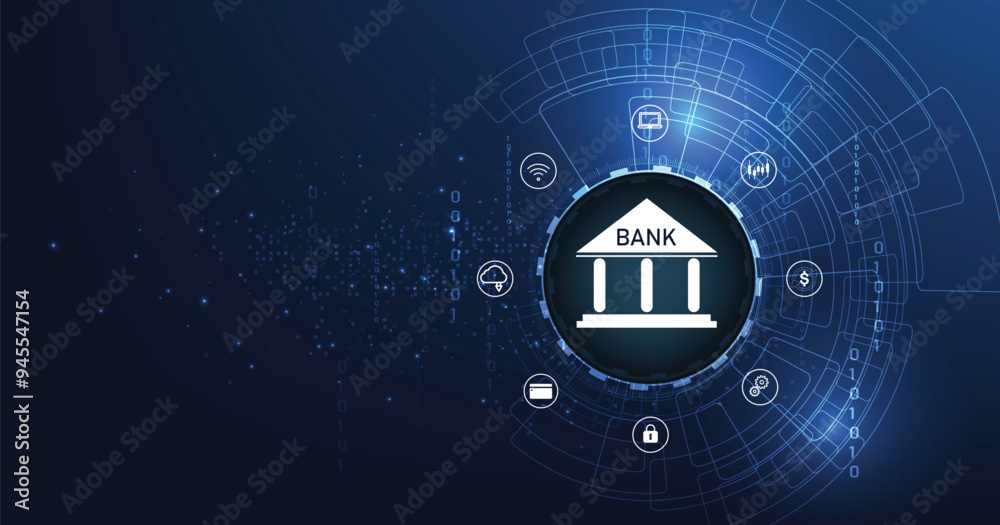 Online banking technology concept.Isometric illustration of bank on ...