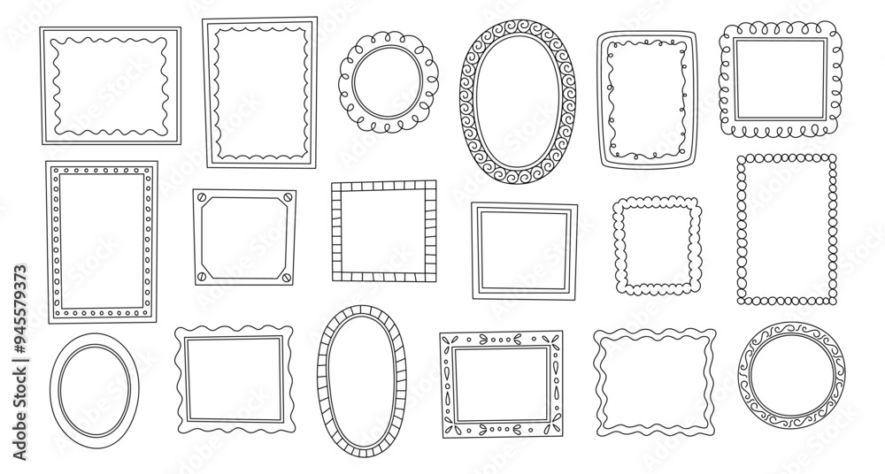 Hand drawn doodle frames. Black frames collection. Doodle frames ...