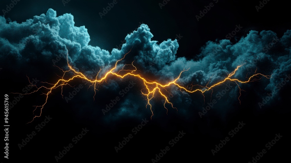 Dramatic lightning strikes through dark clouds, showcasing nature's ...