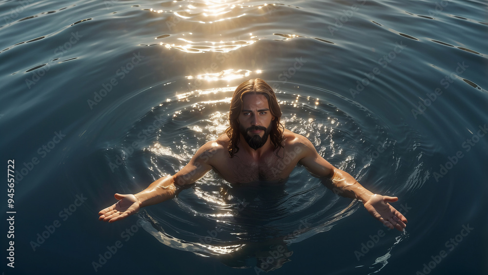 Baptism of Jesus Christ in the Jordan River, depicting a biblical scene ...