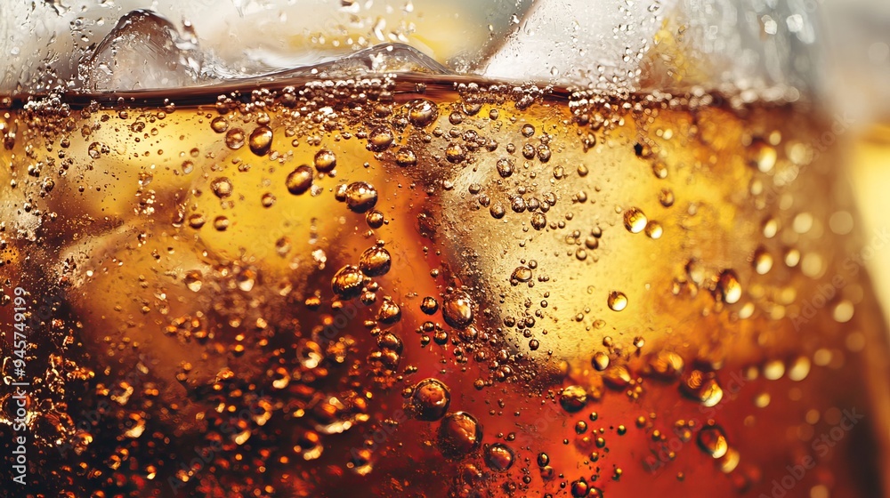 Refreshing cola flavored soda with carbonated bubbles in a vintage tone ...