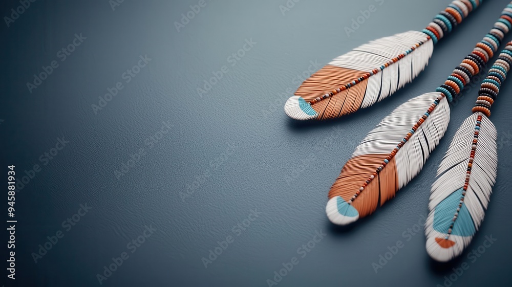 Indigenous symbols, beadwork and feathers, Native American art, 3D ...