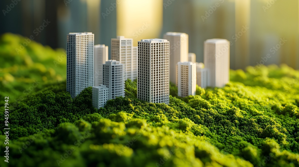 Miniature skyscraper models, architectural scale model, white 3D ...
