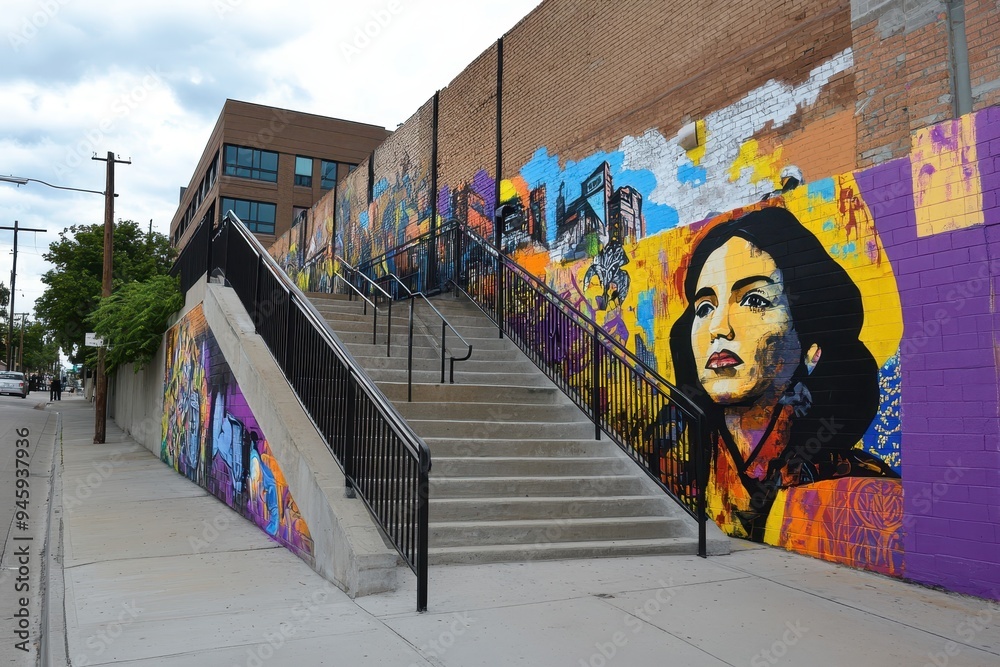Latino Street Art: A vibrant mural in an urban setting depicting ...