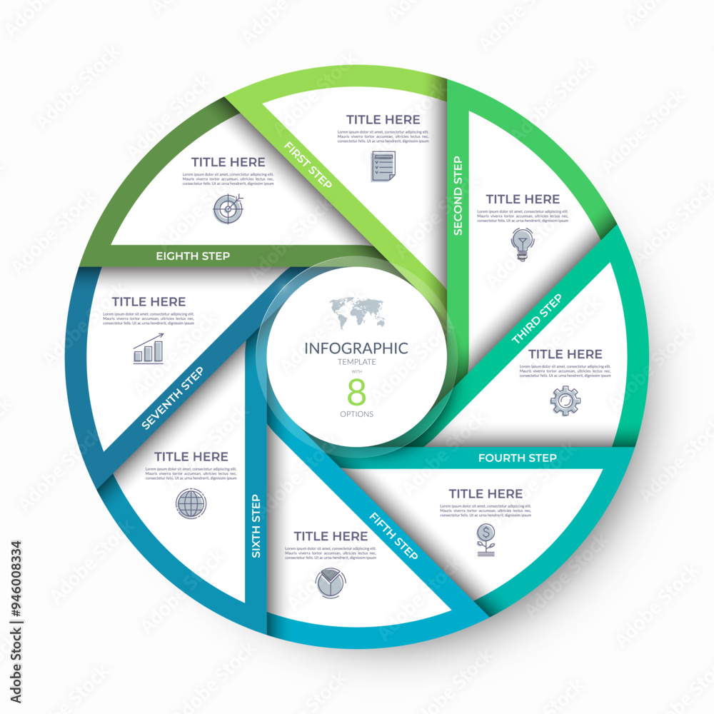 Infographic circle with 8 options. 8-step process chart, cycle diagram. Can be used for ...