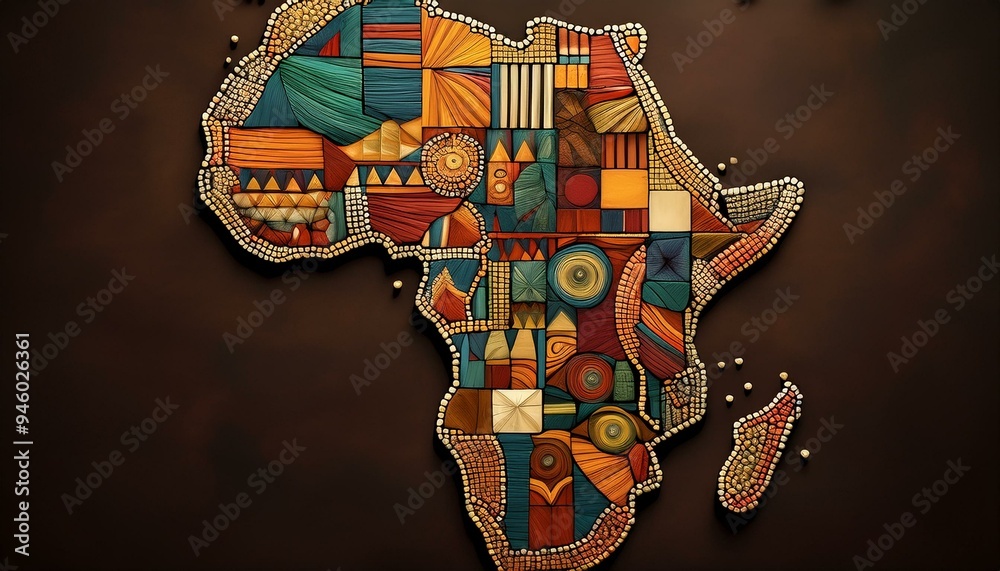 Africa map mosaic, map of africa made from objects of african culture ...