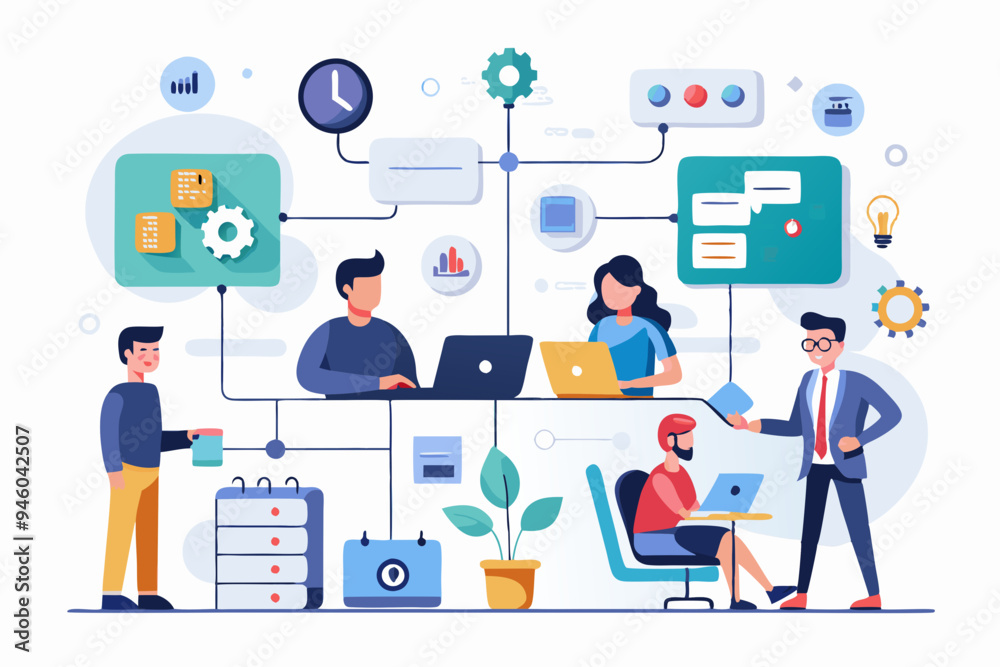 Vector de Stock Office workflow diagram, working process, organization ...