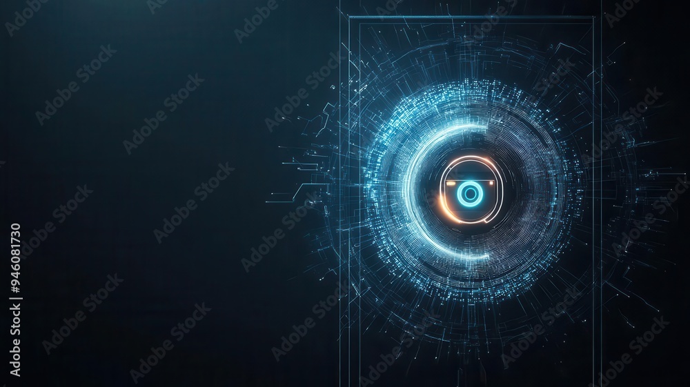 Virtual security door with glowing iris scan lock, next-gen access ...
