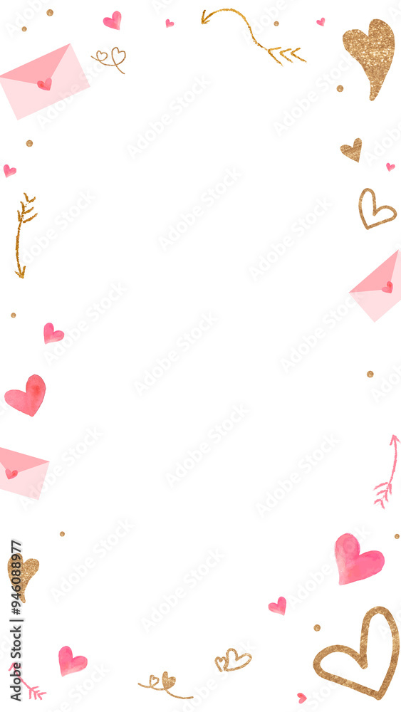 Valentine’s love letter frame png transparent background with glittery ...