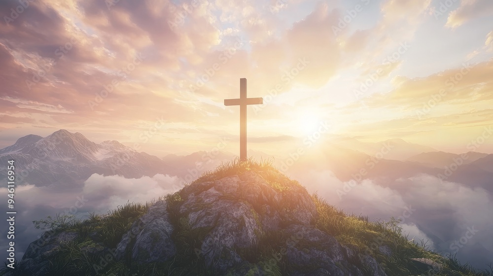 Apocalyptic concept of the holy cross symbolizing Jesus' death and ...