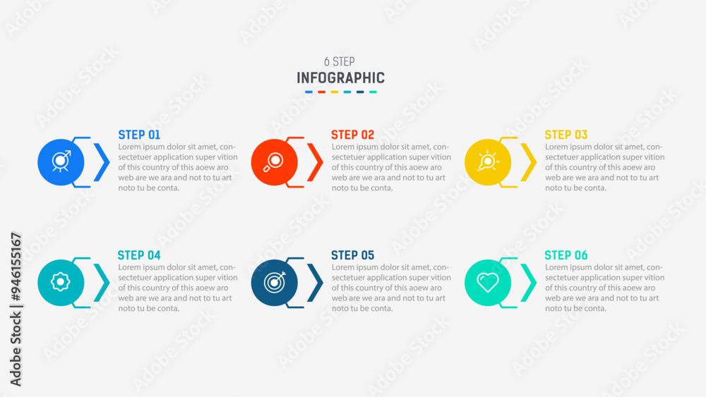 Business infographics design for Six Step, option, parts or process. Infographic 6 element ...