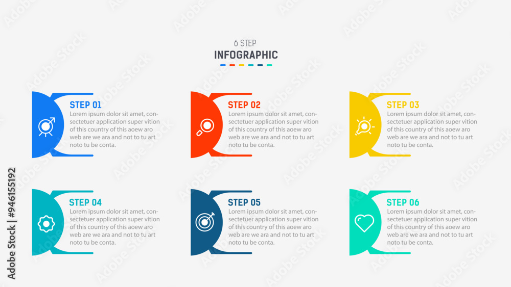 Business infographics design for Six Step, option, parts or process. Infographic 6 element ...
