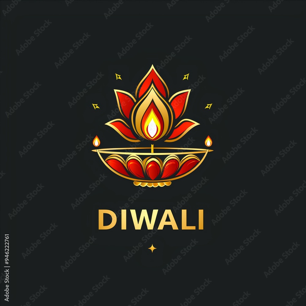 Stylized diya oil lamp logo on black background. Hinduism holiday and ...