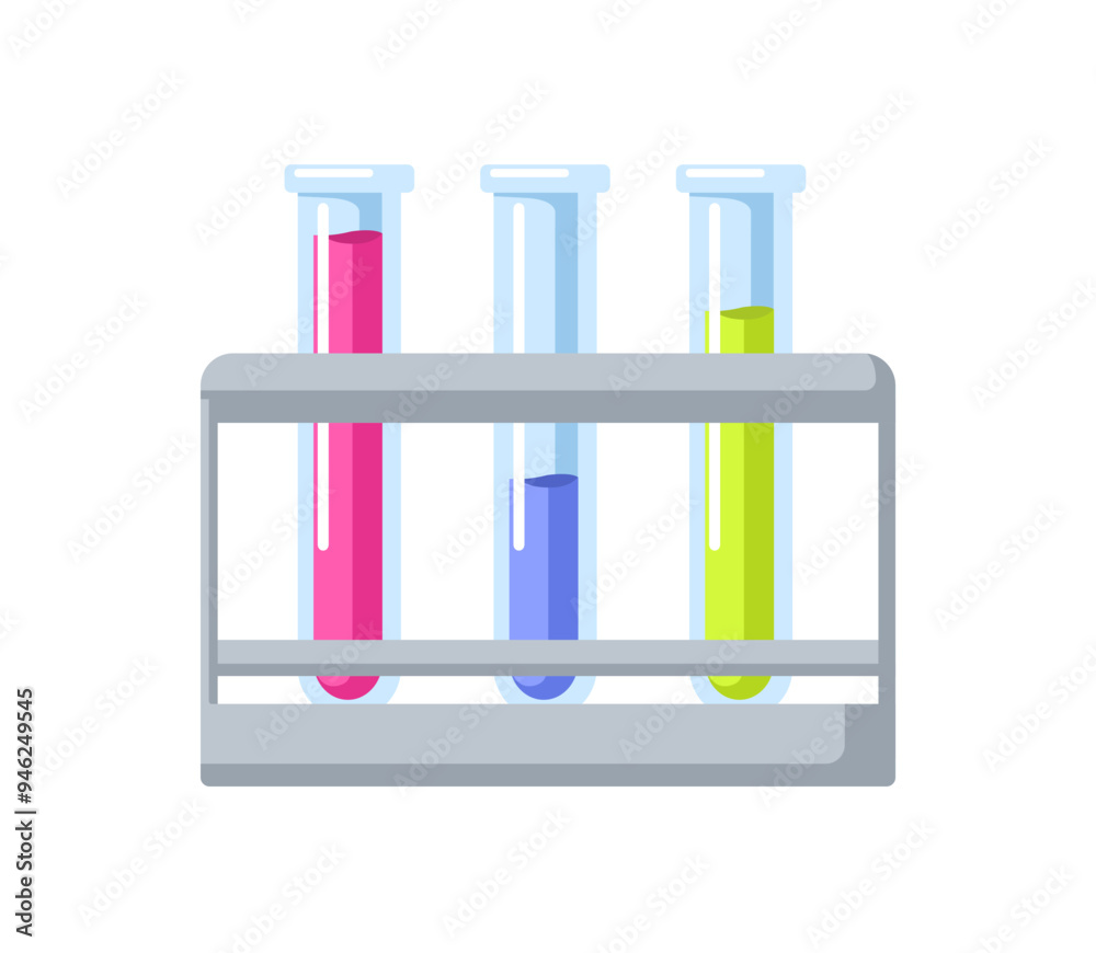 Laboratory test tubes in rack. Lab glassware for chemistry and chemical ...