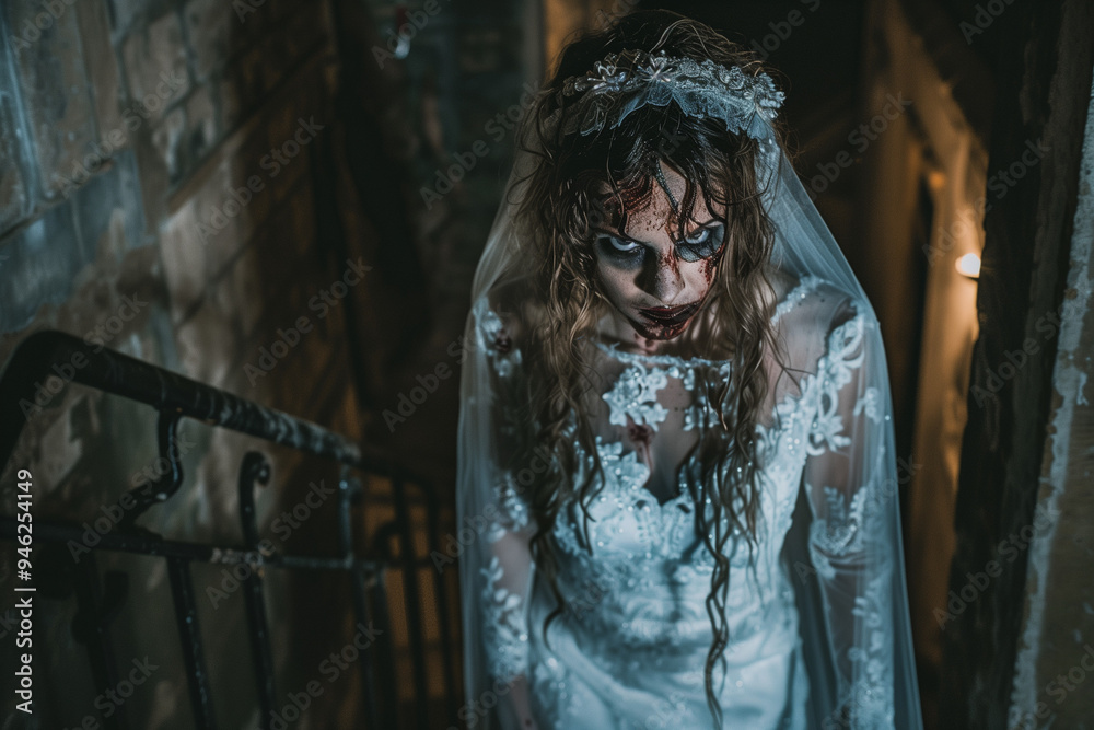 Corpse Bride bloodied and terrifying holds a bouquet in her wedding ...