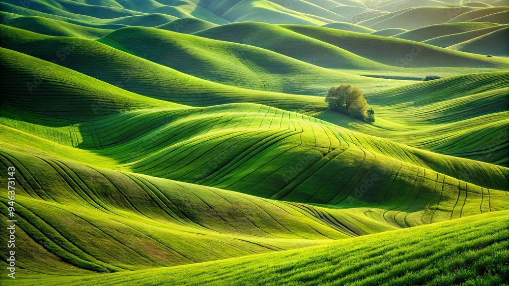 Vibrant green hillside with rolling curves and subtle textures serves ...