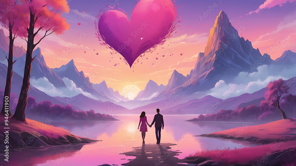 Romantic couple illustration background design Stock Illustration ...