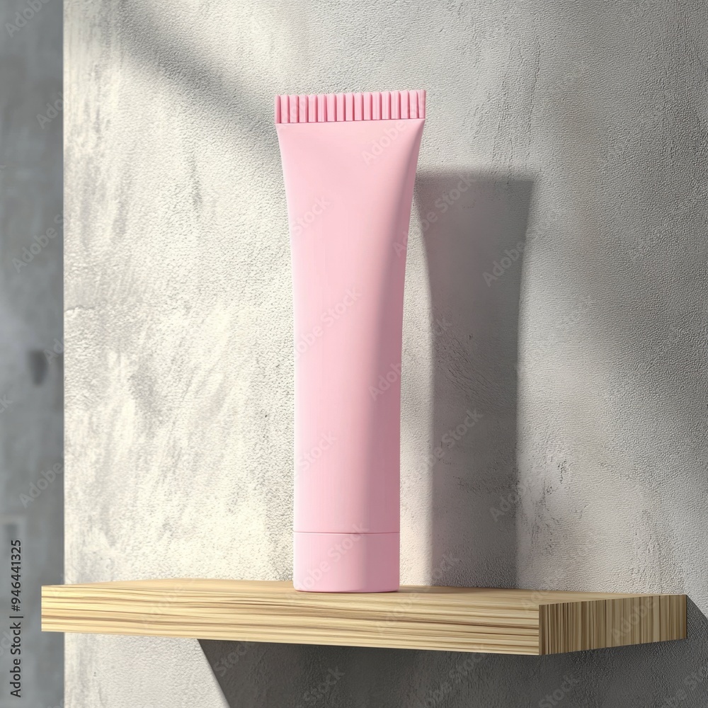 Minimalist Pink Toothpaste Tube on Sleek Bathroom Shelf: Elegant Mockup ...