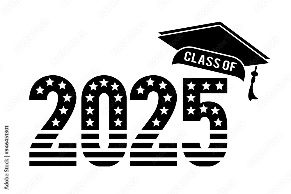 Hand drawn text illustration for class of 2025 graduation with black ...