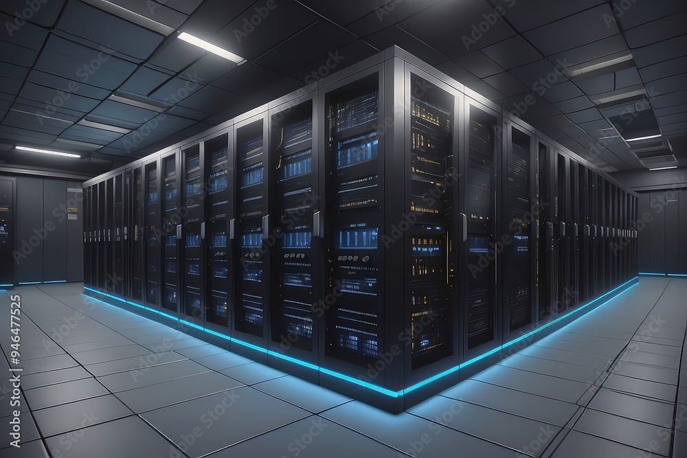 "Modern Data Center Walkthrough" "3D Render of Server Racks" "Cloud Computing Infrastructure ...