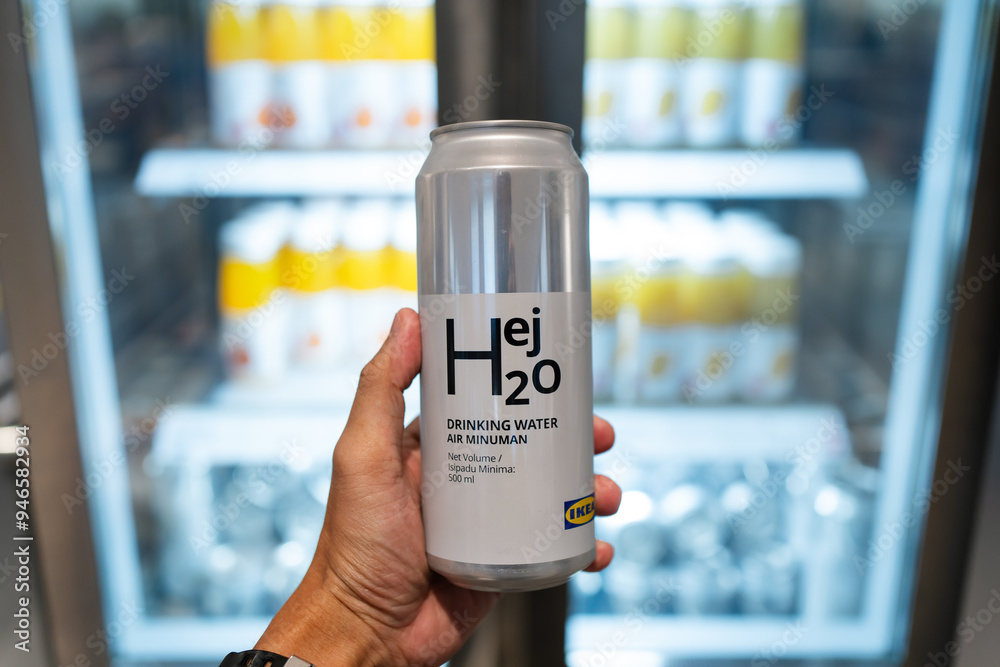 PENANG, MALAYSIA - AUG 14, 2024: Hand holding IKEA Hej H2o Can (IKEA ...