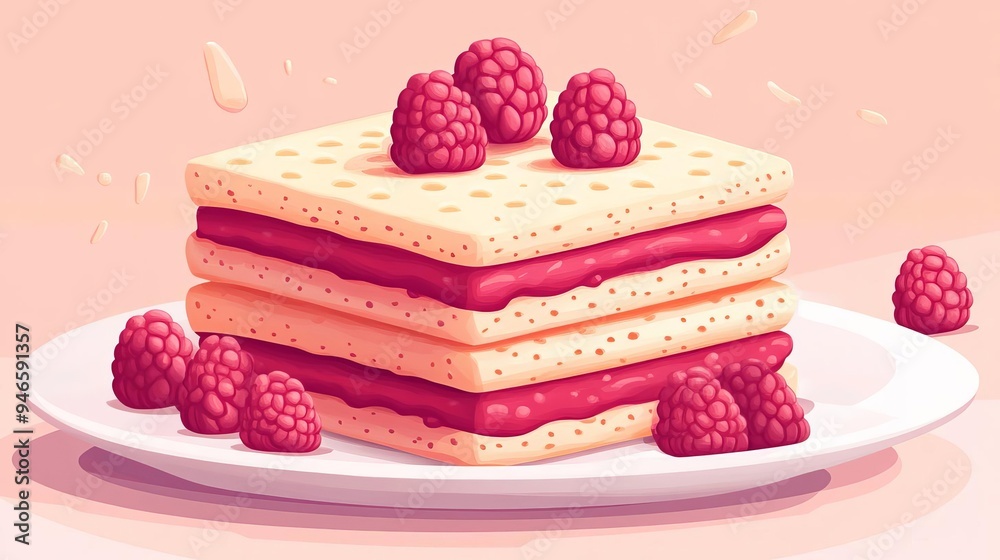 Raspberry wafer cookies flat design side view, tangy theme, animation ...