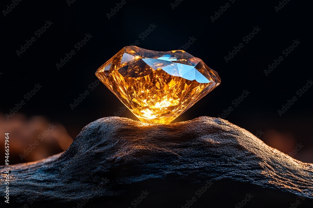 Diamond in a rough form, captured in a photo showing the transformation ...