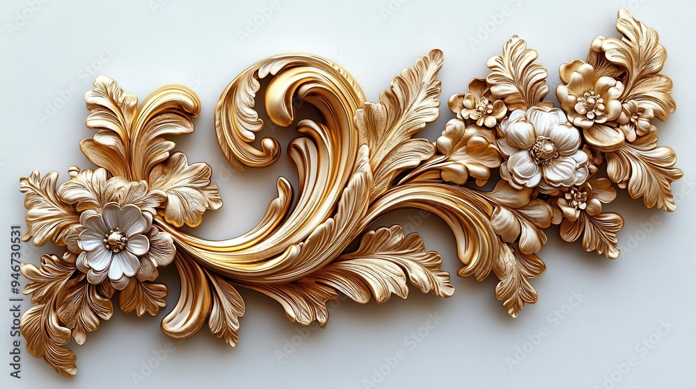 ornate gold baroque corner ornament with intricate acanthus leaf motif ...