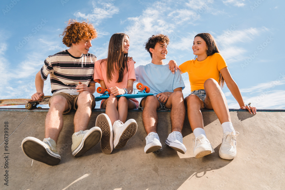 Smiling group of teenagers classmates students school pupils friends ...