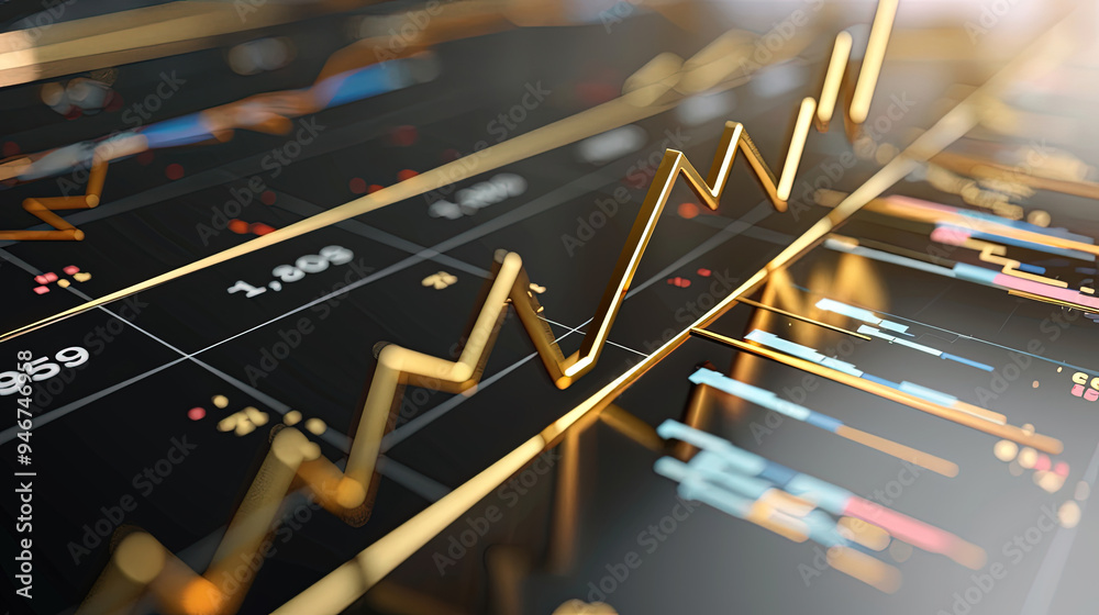Illustration Stock golden financial bar chart. 3d golden bar chart ...