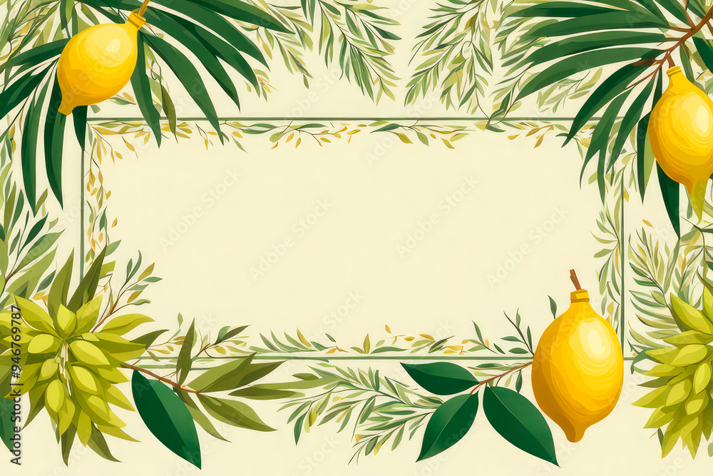 Decorative frame for Jewish holiday Sukkot. Stylized border with ...