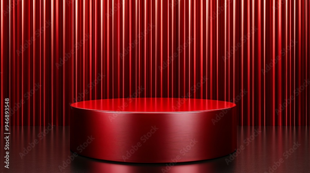 This red podium product display stand with velvet curtain is elegant ...
