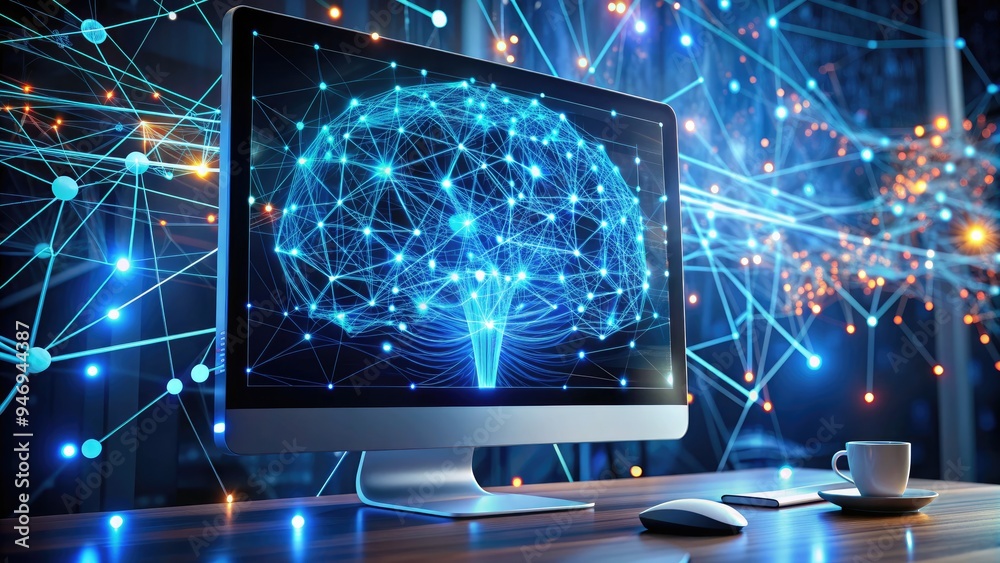 Sleek futuristic neural network diagram unfolds on a futuristic ... Sleek futuristic neural network diagram unfolds on a futuristic ...